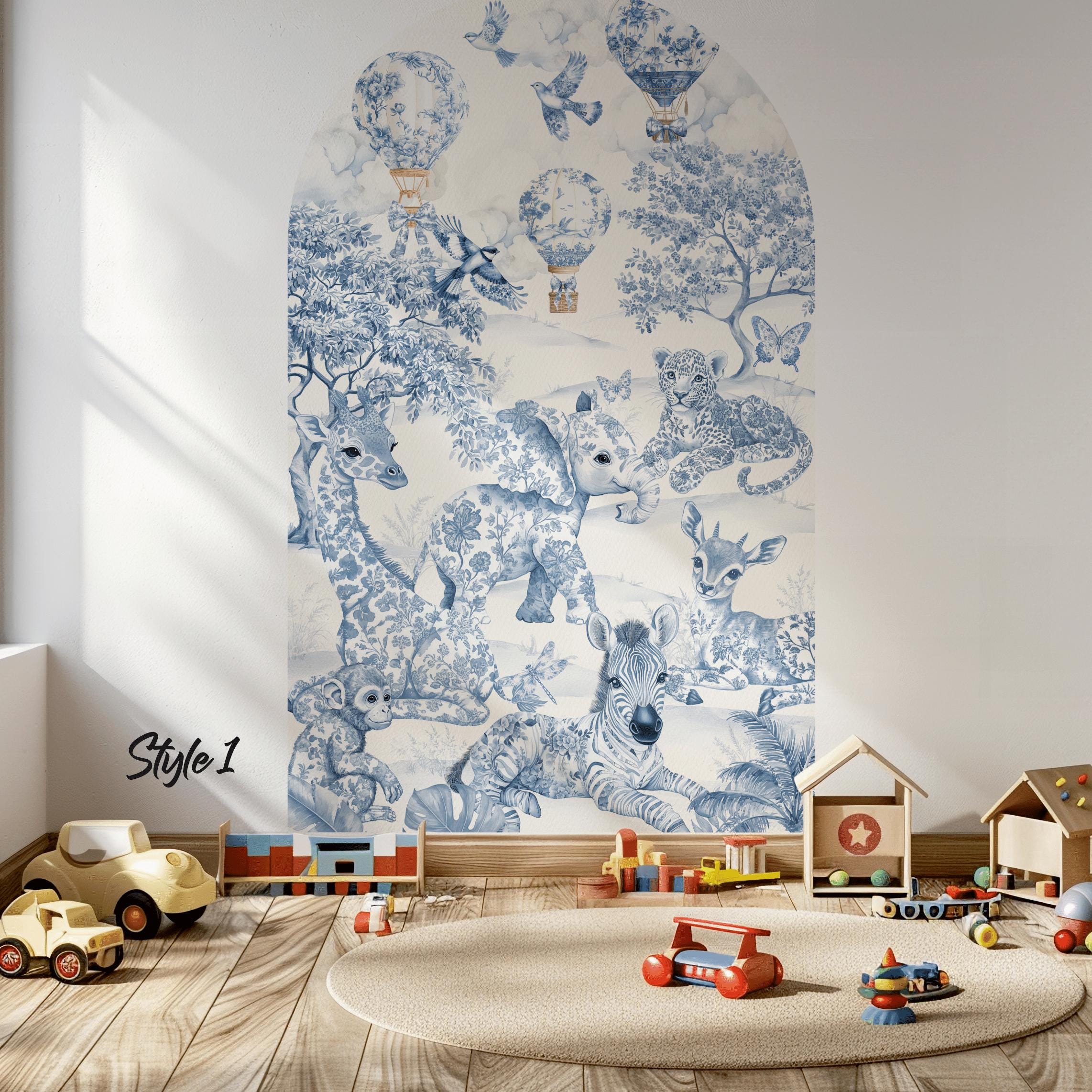 Chinoiserie Arch Nursery Wall Decal Green Toile De Jouy Backdrop Safari ...