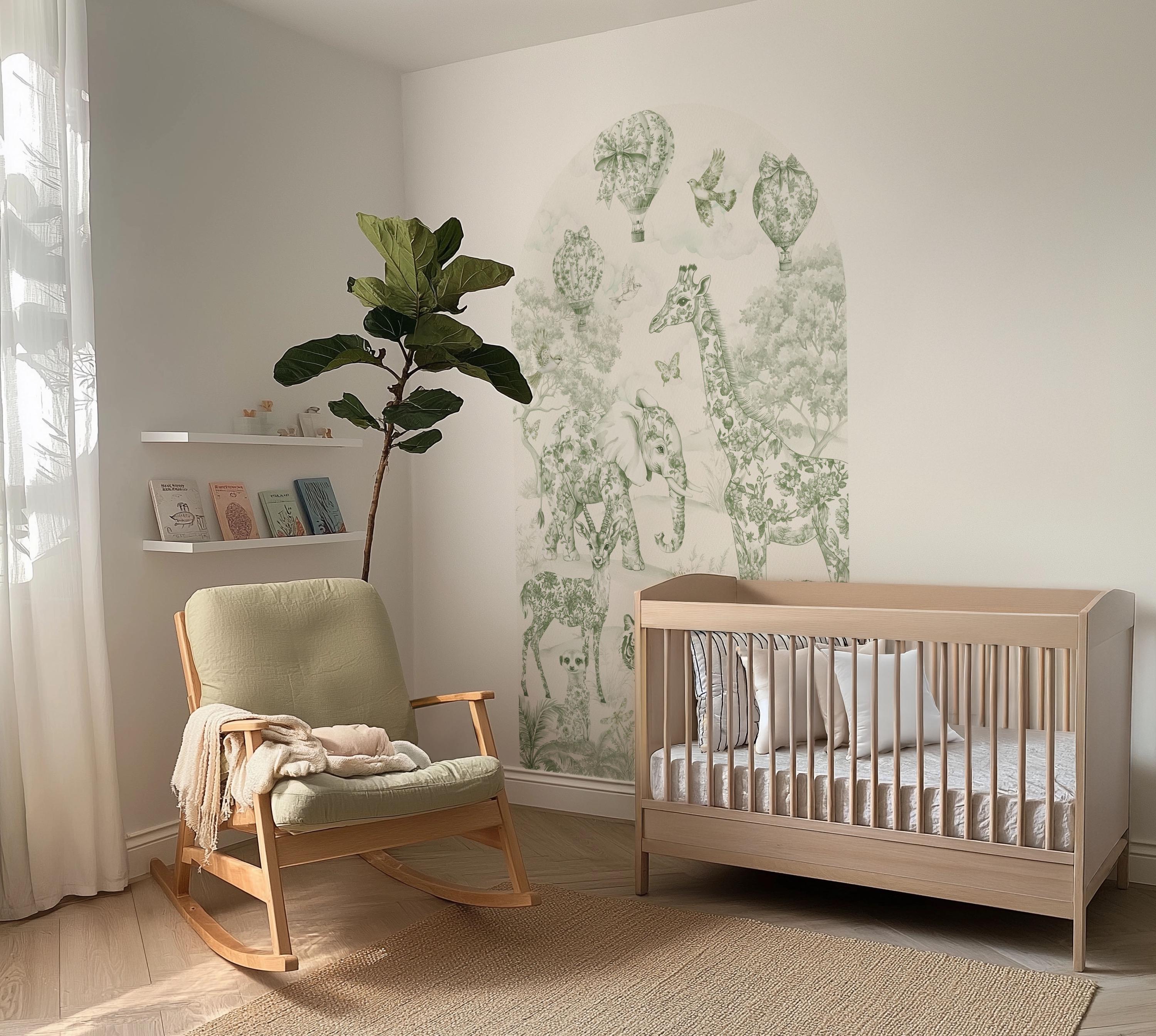 Chinoiserie Arch Nursery Wall Decal Green Toile De Jouy Backdrop Safari ...
