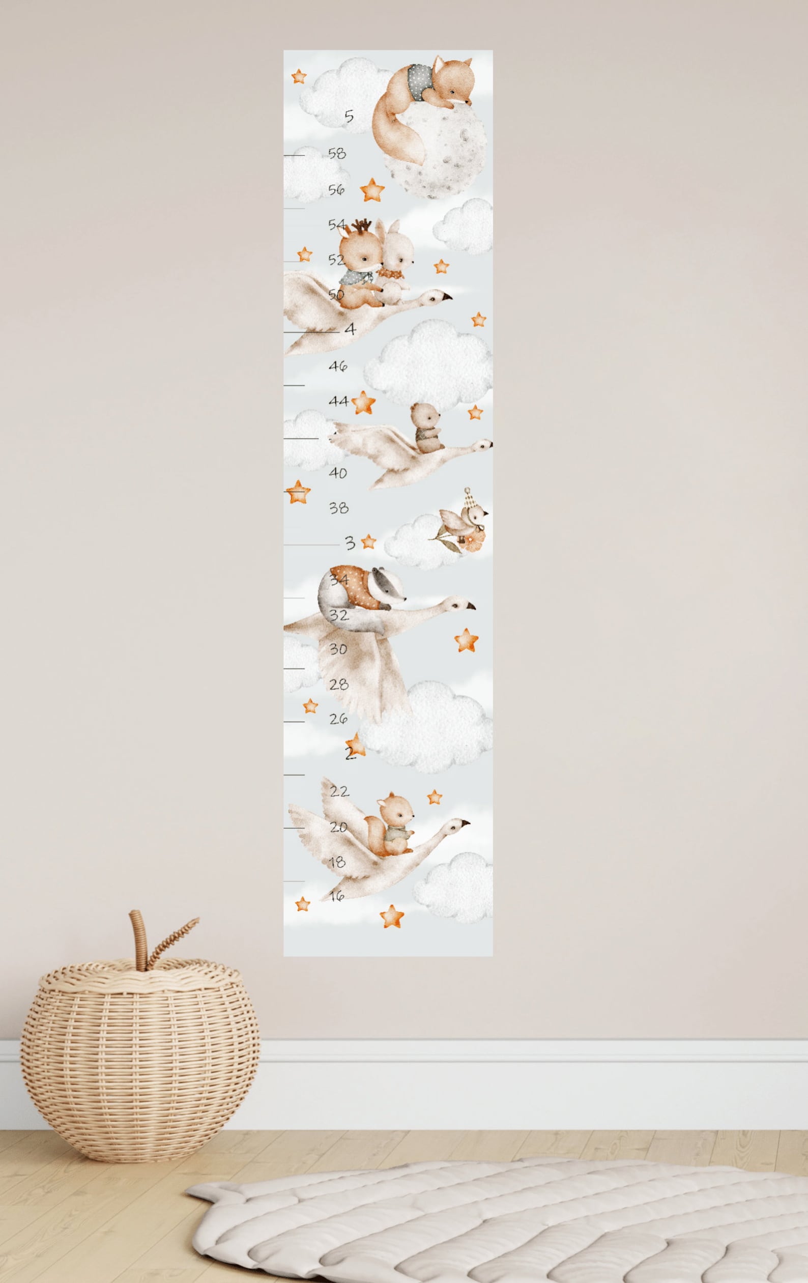 Flying Birds Nursery Wall Decal, Watercolor Swan Wall Stickers, Moon ...