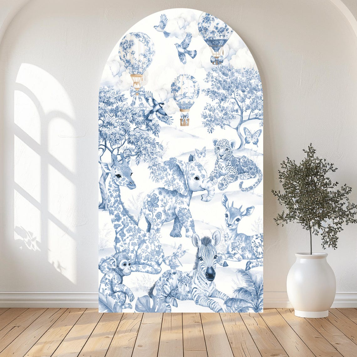 Chinoiserie Arch Nursery Wall Decal Green Toile De Jouy Backdrop Safari ...