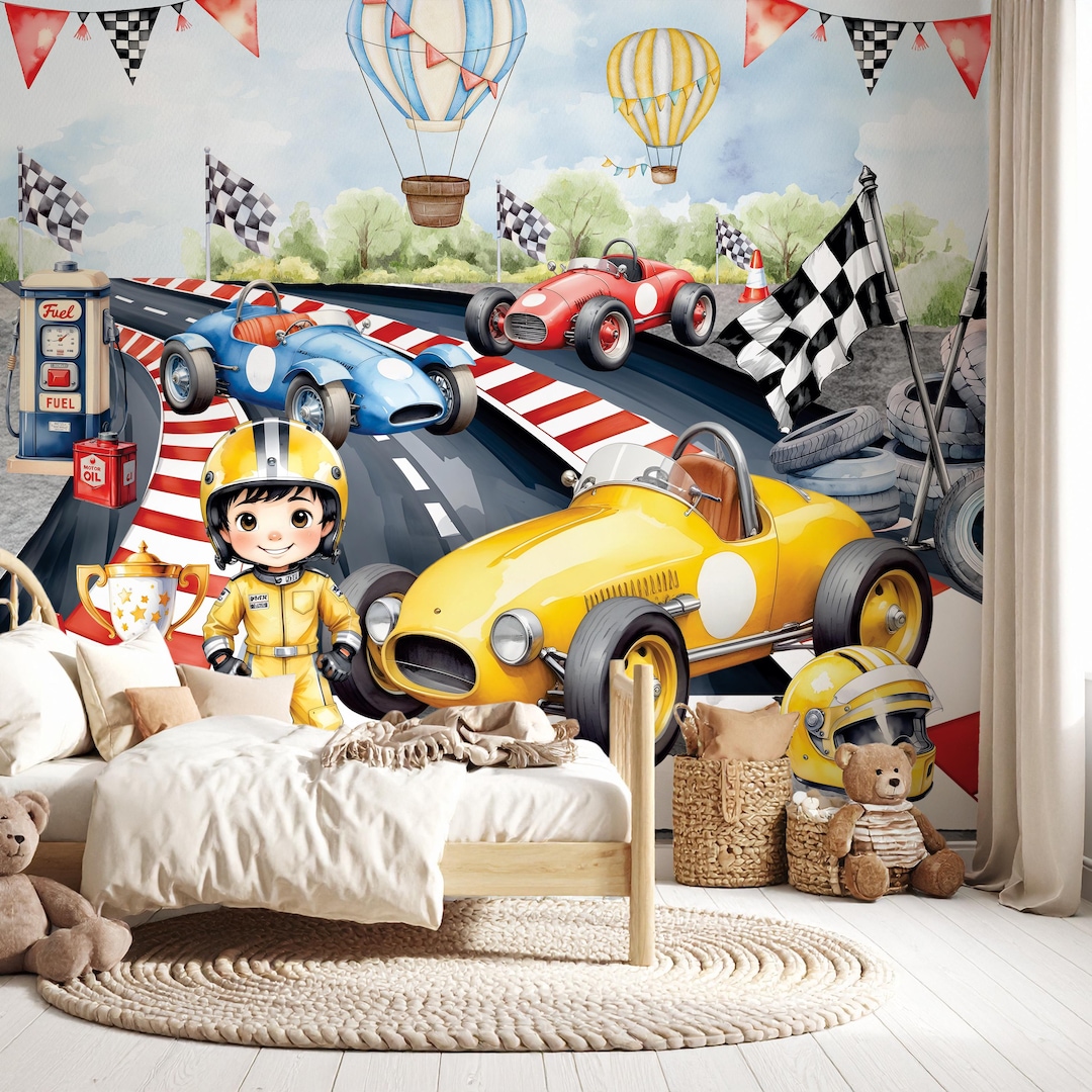 Speed Racer Wallpaper for Boys Sport Car Racing Theme Wall Mural Peel ...