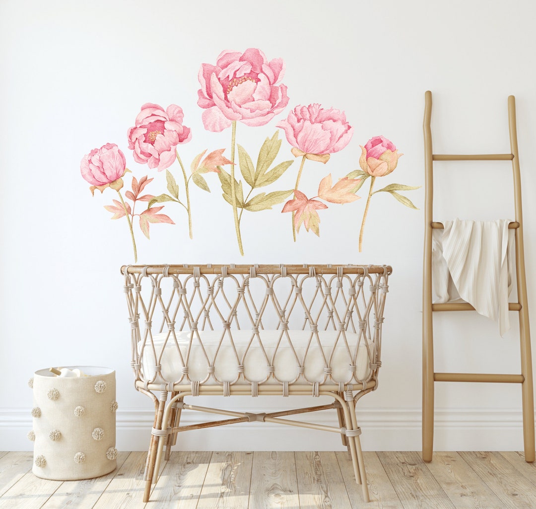 Peonies Nursery Wall Decal, Flower Wall Sticker, Soft Pink Flower ...