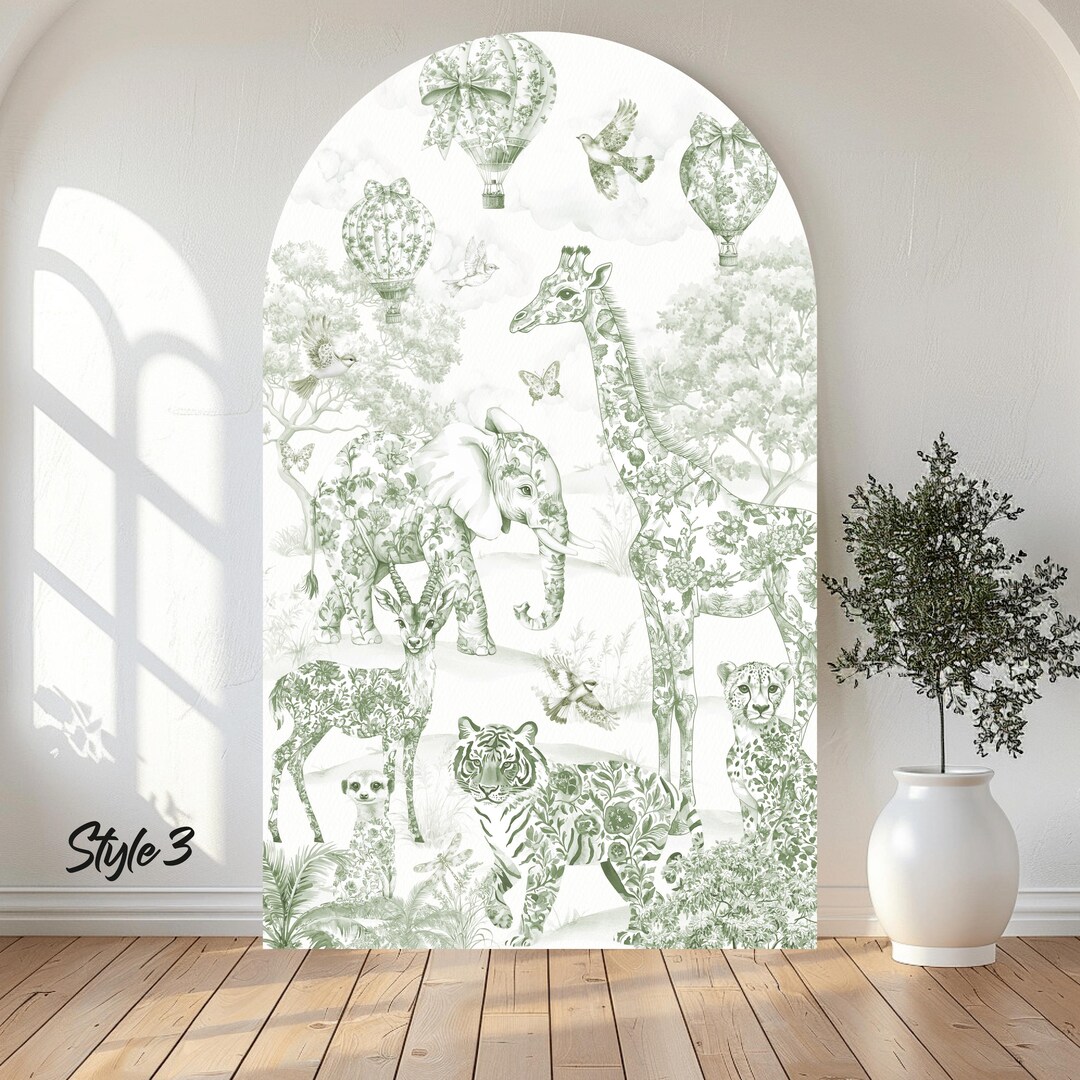 Chinoiserie Arch Nursery Wall Decal Green Toile De Jouy Backdrop Safari ...