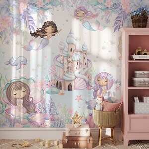 Mermaid Nursery Wallpaper Underwater Wall Mural for Girls Room Peel and ...