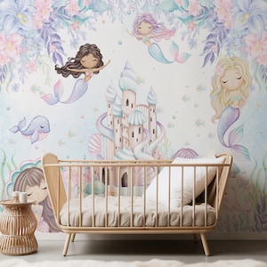 Mermaid Nursery Wallpaper Underwater Wall Mural for Girls Room Peel and ...