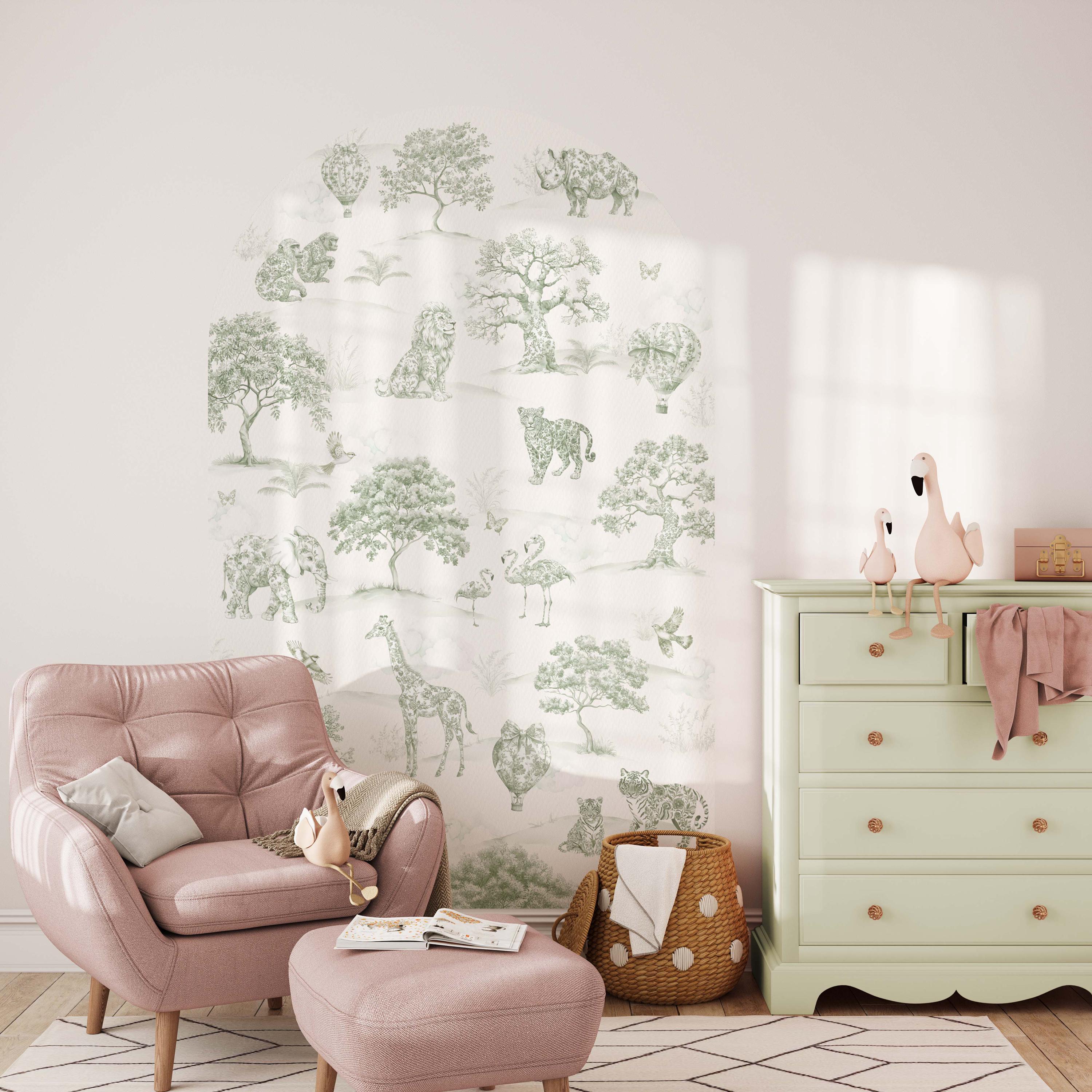 Chinoiserie Arch Nursery Wall Decal Green Toile De Jouy Backdrop Safari ...