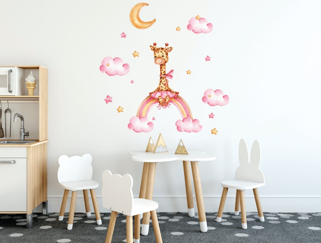 Giraffe on the Rainbow, Nursery Wall Decal, Watercolor Safari Animals ...