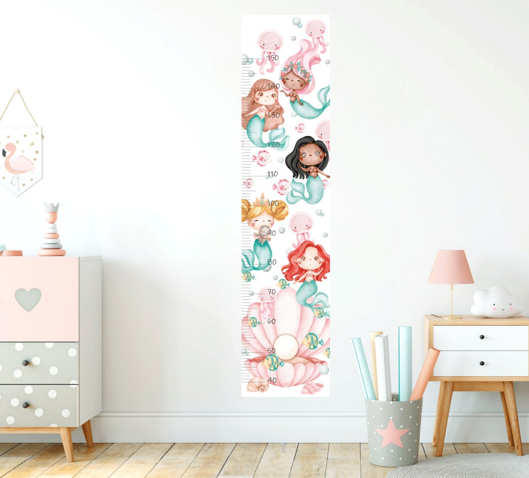 Mermaids Height Chart Sticker, Personalised Nursery Growth Chart Decal ...