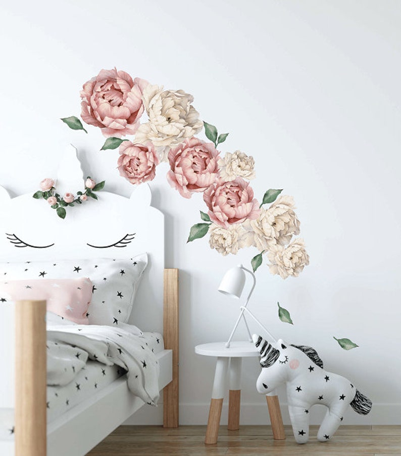 Peonies Nursery Wall Decal Peony Flowers Wall Sticker Floral - Etsy