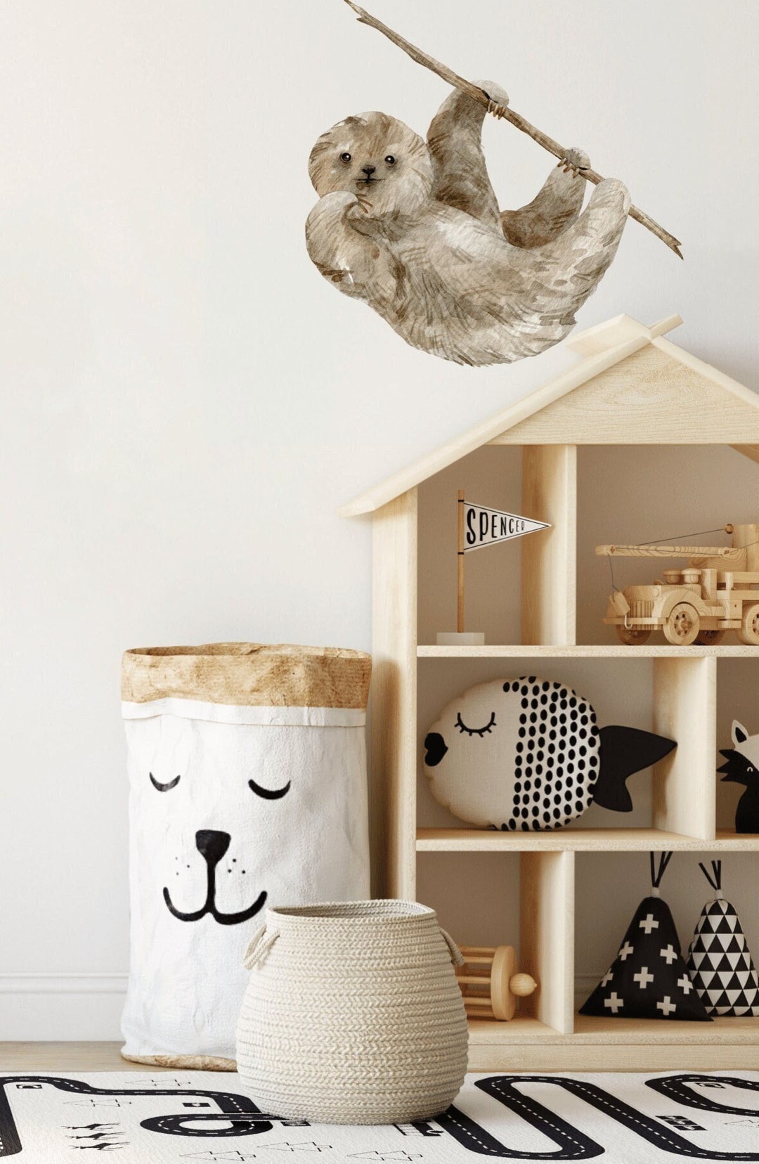 Sloth Wall Decal, Safari Animals Wall Sticker, Nursery Wall Decal ...