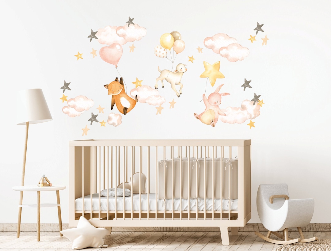 Air Balloon Nursery Wall Decal Watercolor Animal, Forest Animals Wall ...