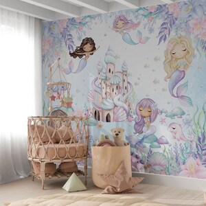 Mermaid Nursery Wallpaper Underwater Wall Mural for Girls Room Peel and ...
