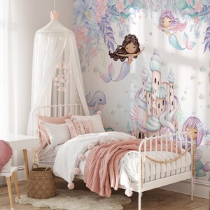 Mermaid Nursery Wallpaper Underwater Wall Mural for Girls Room Peel and ...