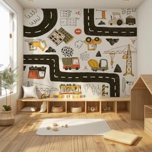 Construction Wallpaper for Boys Watercolor Trucks and Excavator Wall ...