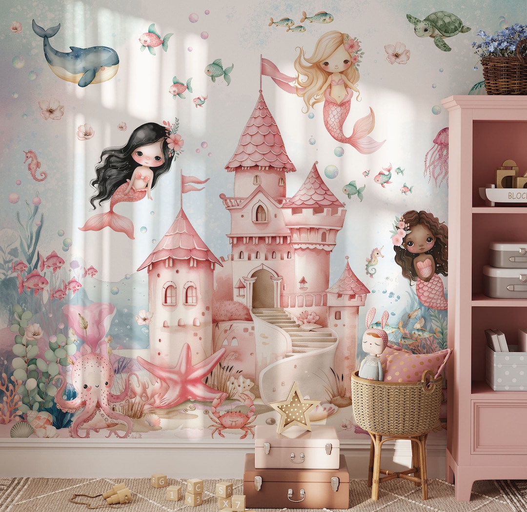 Mermaid Nursery Wallpaper Underwater Wall Mural for Girls Room Peel and ...
