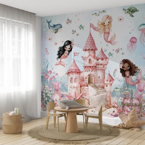 Mermaid Nursery Wallpaper Underwater Wall Mural for Girls Room Peel and ...