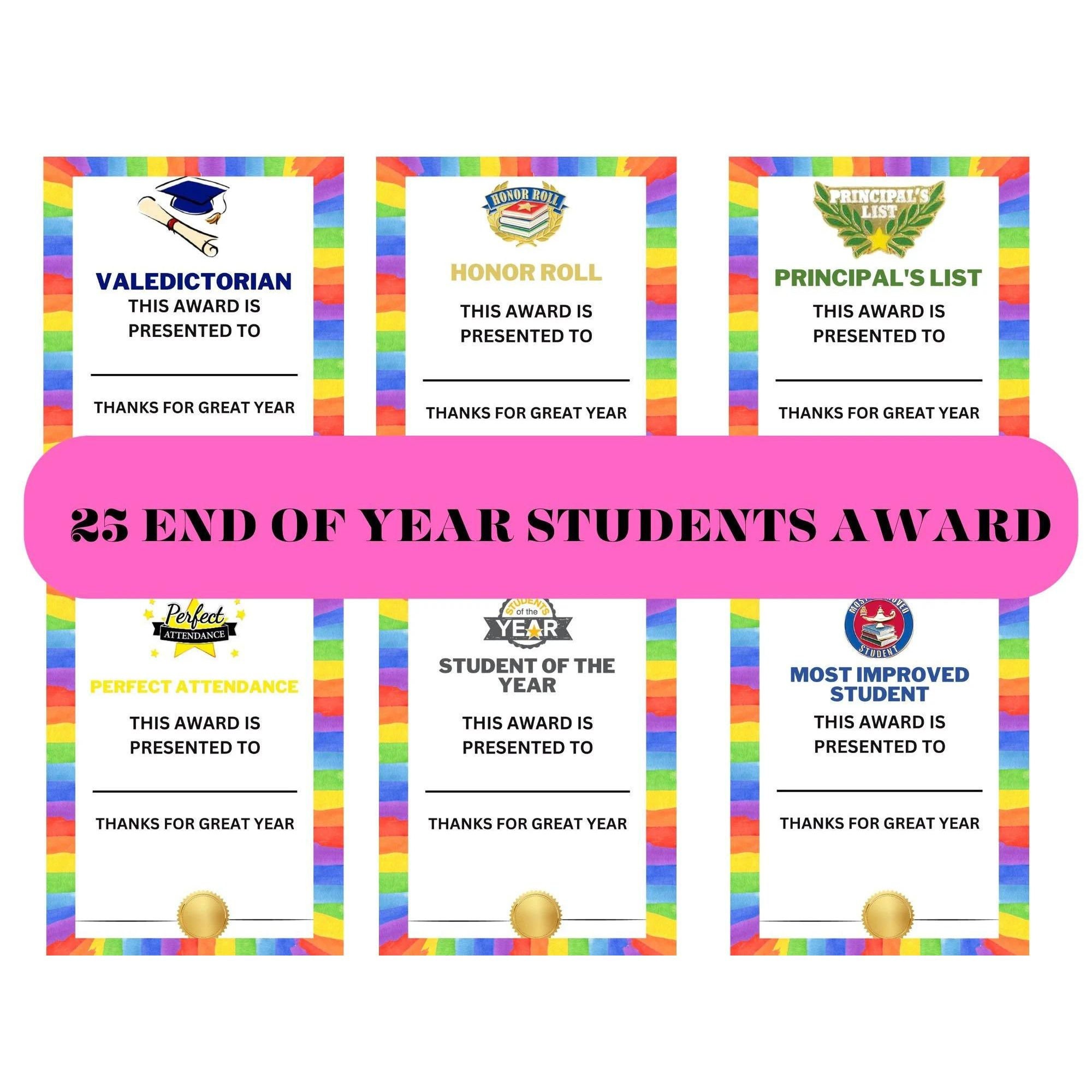 25 End of School Year Student Award Certificate/end of School Year ...