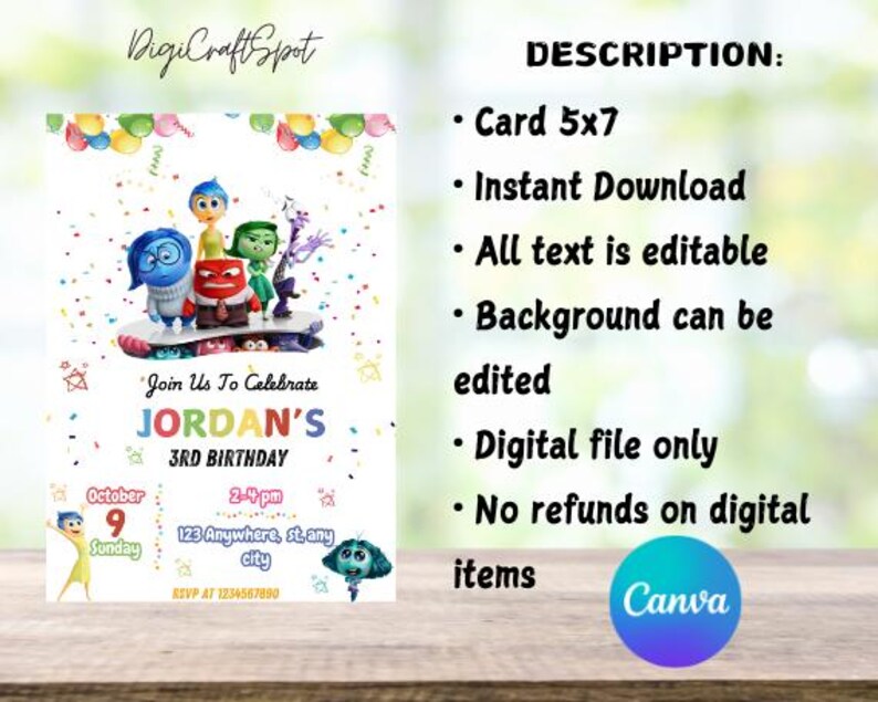 Plantilla de invitación de cumpleaños editable de Inside Out ...