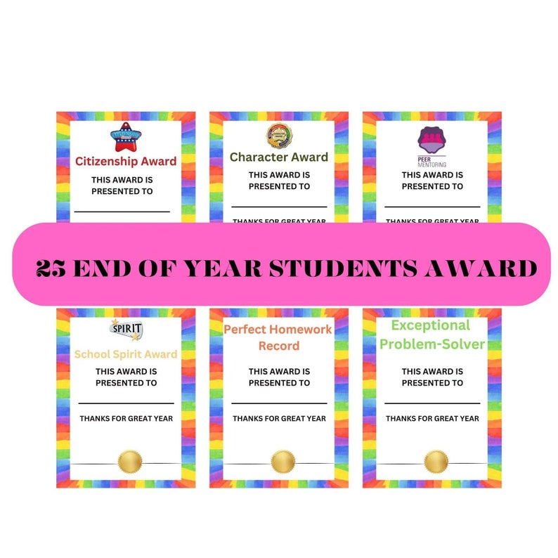 25 End of School Year Student Award Certificate/end of School Year ...