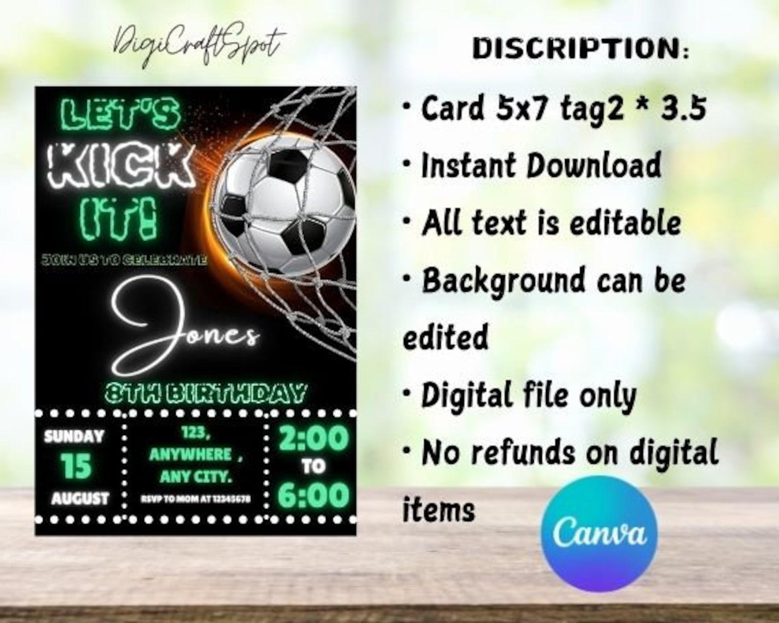 Editable Soccer Birthday Invitation Card Template, Football Invitation ...