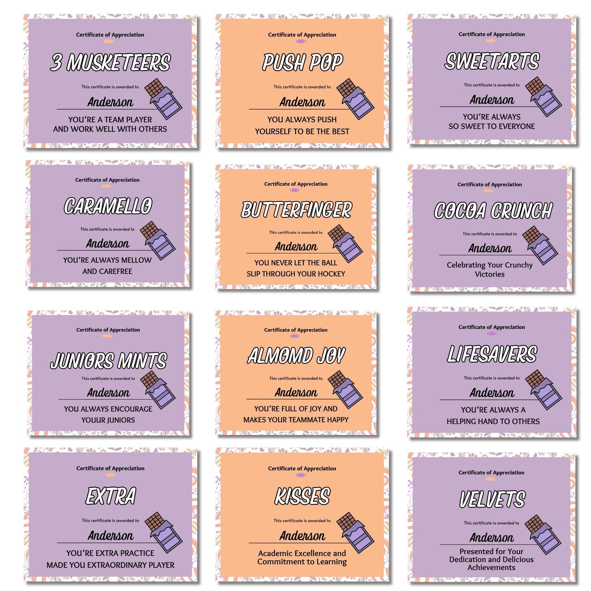 Candy Award Certificates School Candy Awards Sweet Certificates Candy ...
