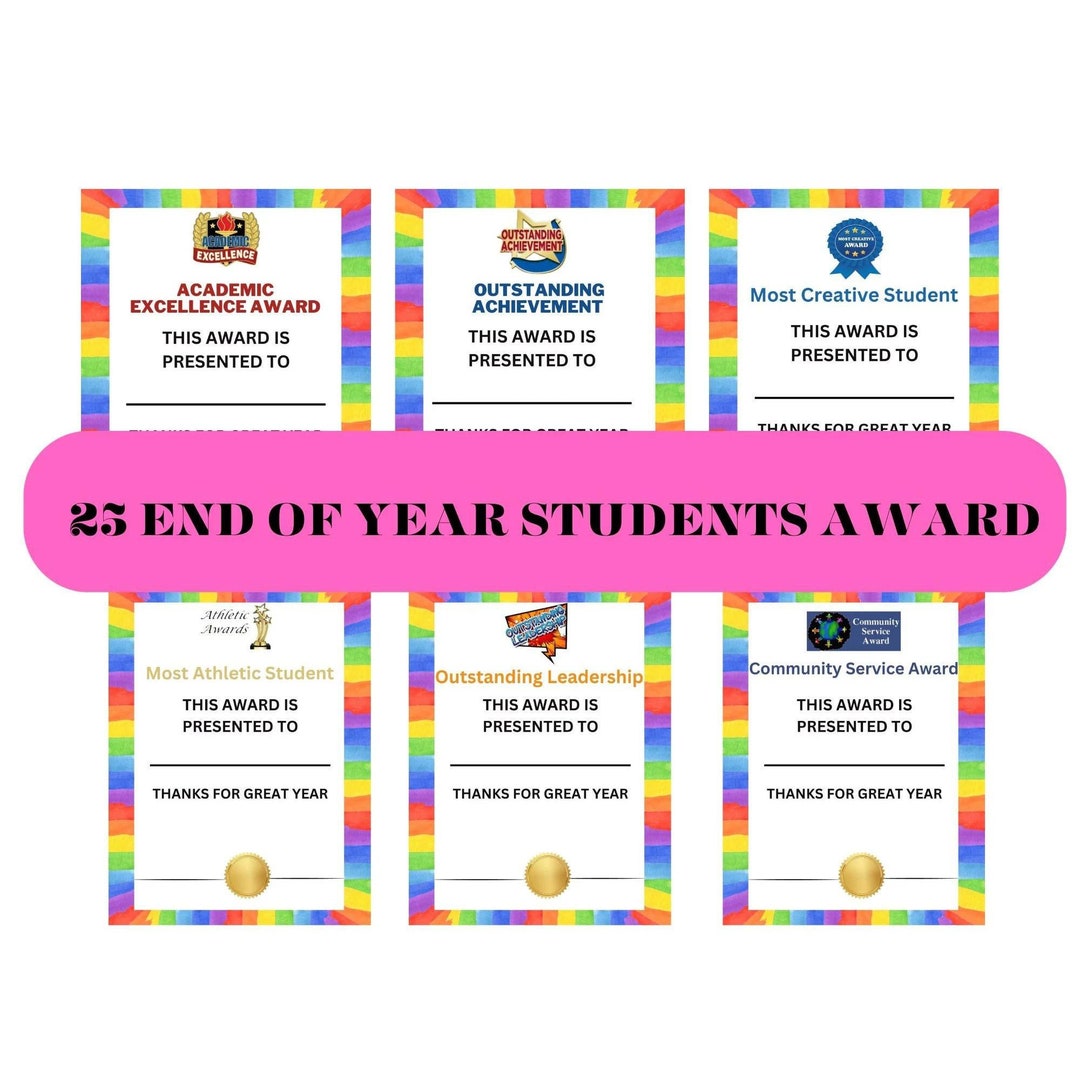 25 End of School Year Student Award Certificate/end of School Year ...