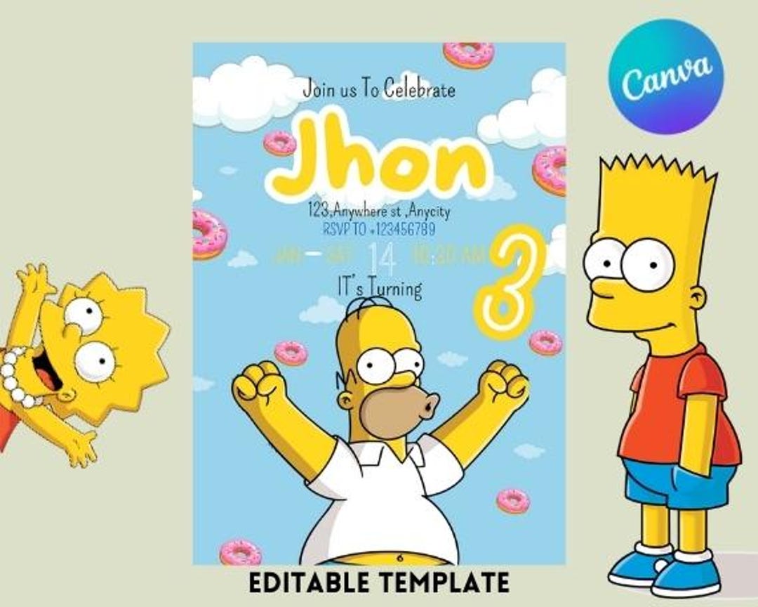 The Simpsons Birthday Invitation: Canva Template, Digital Download ...