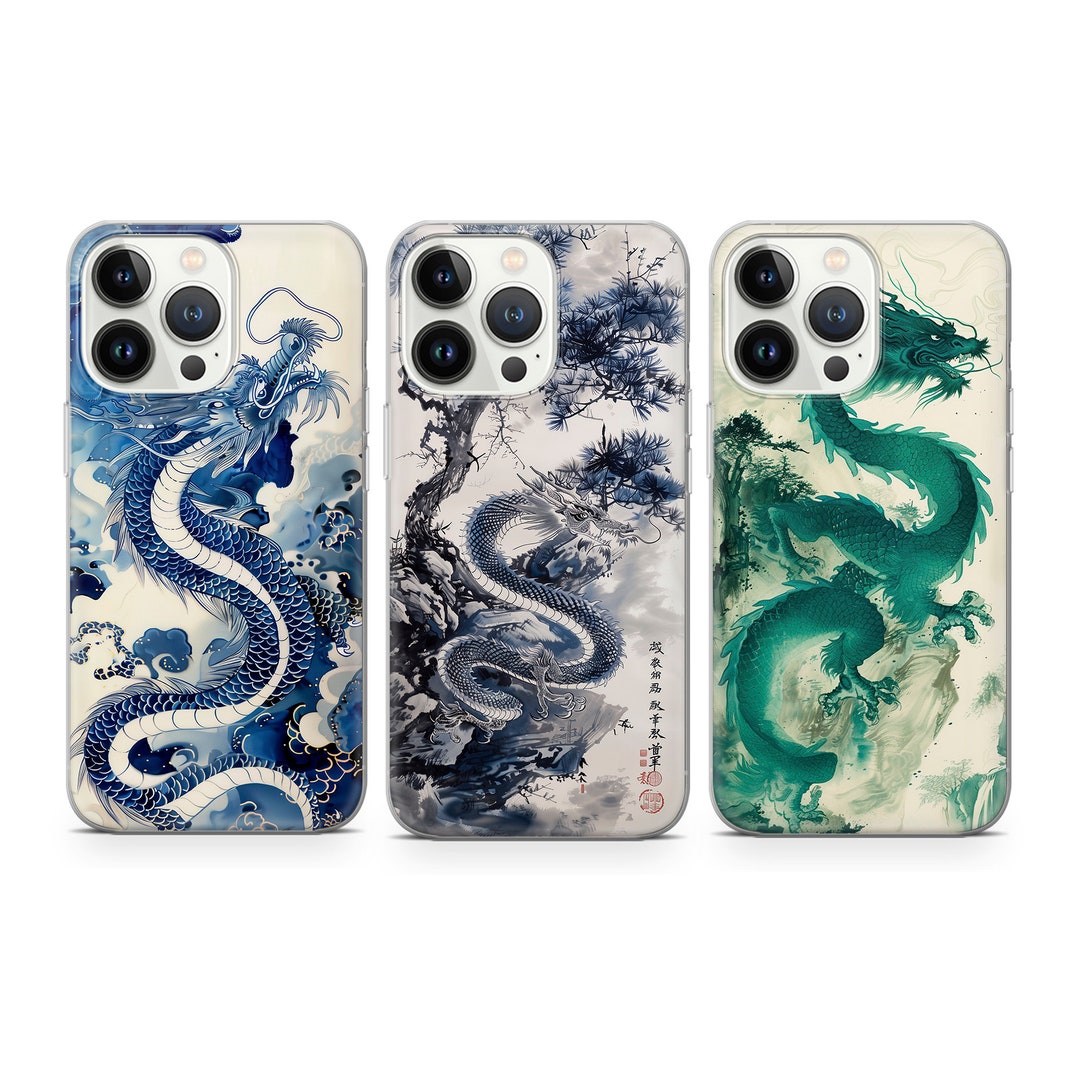Dragon Phone Case Blue China Toile Cover Fit for iPhone 17 16 15 14 13 ...