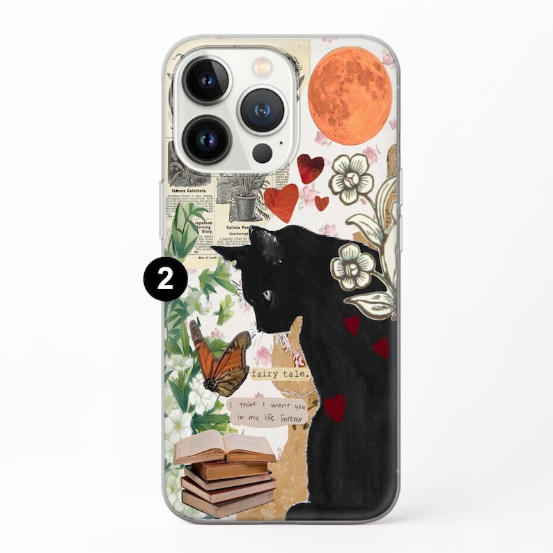 Black Cat Phone Case Aesthetic Collage Cover Fit for iPhone 17 16 15 14 ...