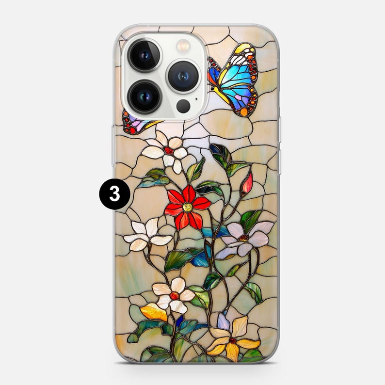 Stained Glass Phone Case Flower Print Cover Fit for iPhone 17 16 15 14 ...