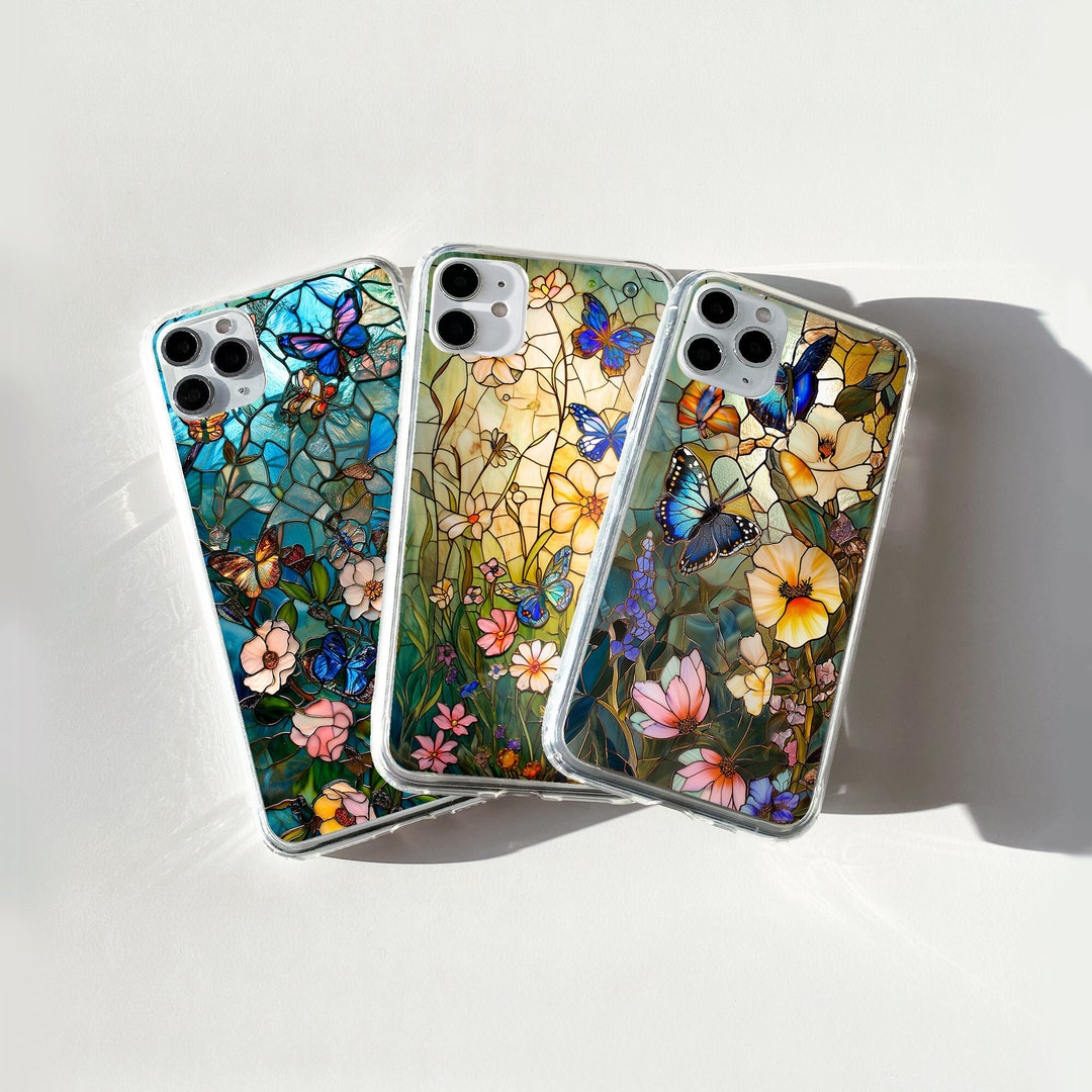 Stained Glass Phone Case Flower Print Cover Fit for iPhone 16 15 14 13 ...