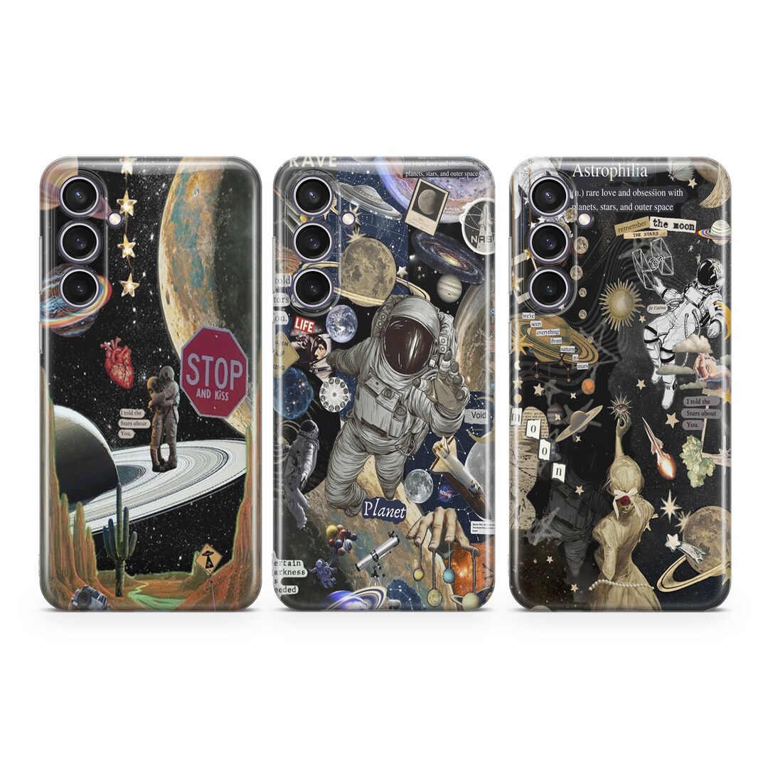 Moon Phone Case Astronaut Space Stars Cover Fit for Samsung S25 S24 S23 ...