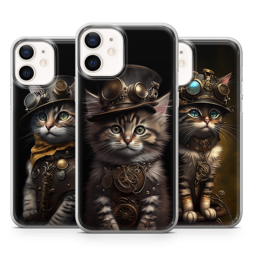 Steampunk Phone Case Cute Cat Cover Fit for iPhone 17 16 15 14 13 12 ...