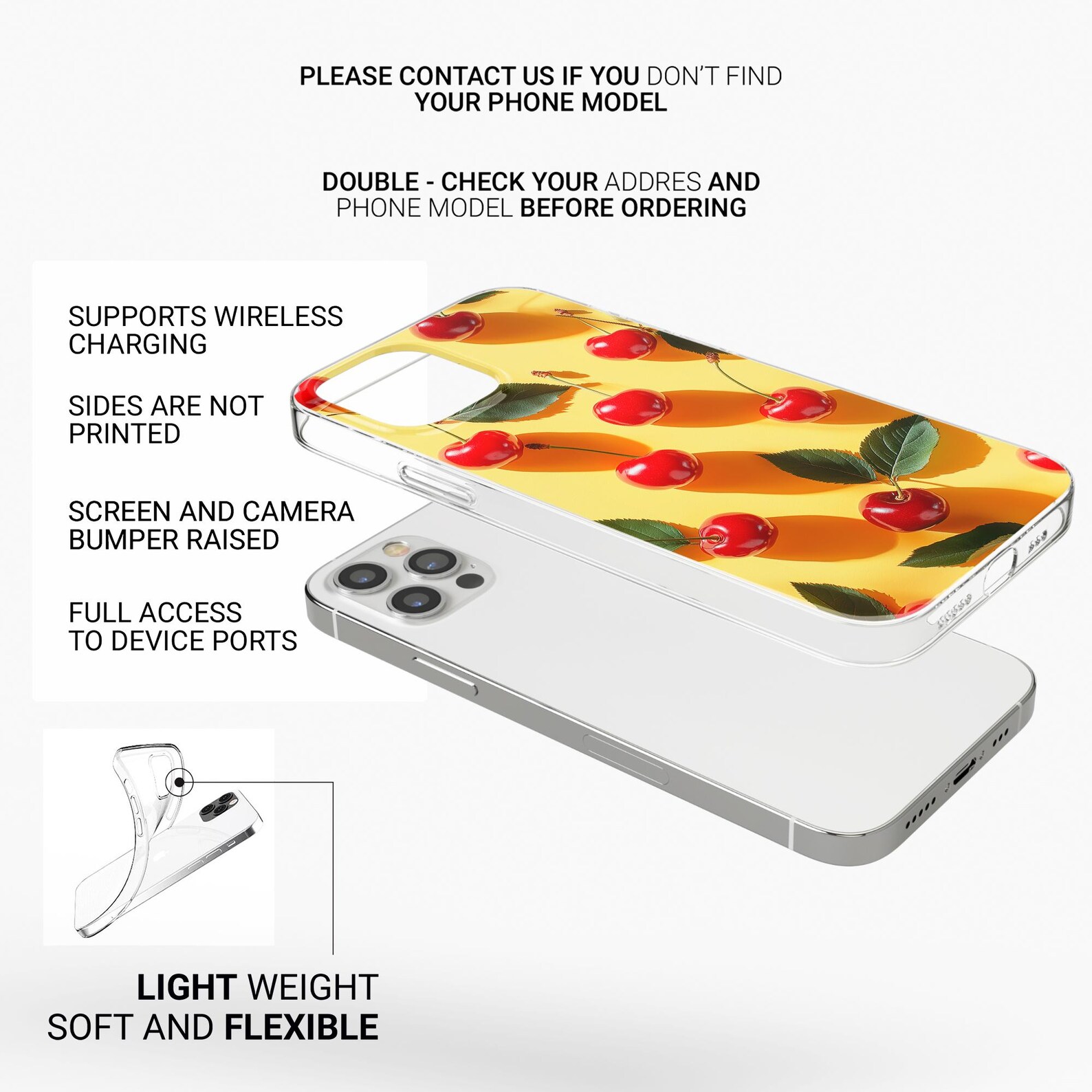 Red Cherry Phone Case Coquette Leaves Cover Fit for iPhone 17 16 15 14 ...