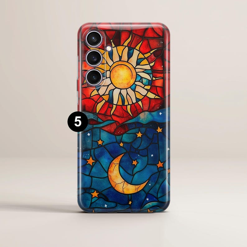 Moon Phone Case Stained Glass Print Cover Fit for Samsung S26 S25 S24 ...