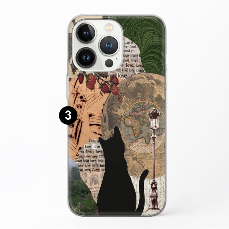 Black Cat Phone Case Aesthetic Collage Cover Fit for iPhone 17 16 15 14 ...