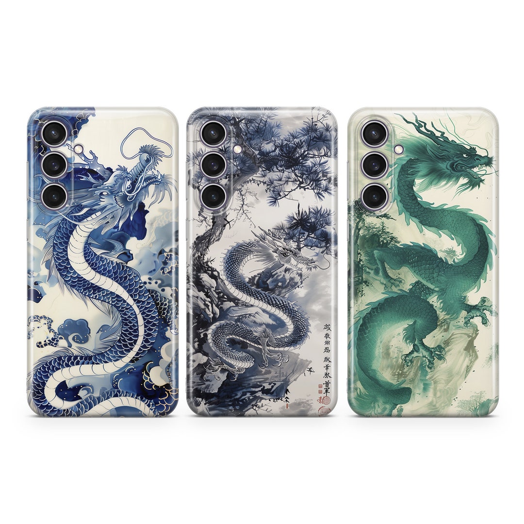 Dragon Phone Case Blue China Toile Cover Fit for Samsung S26 S25 S24 ...