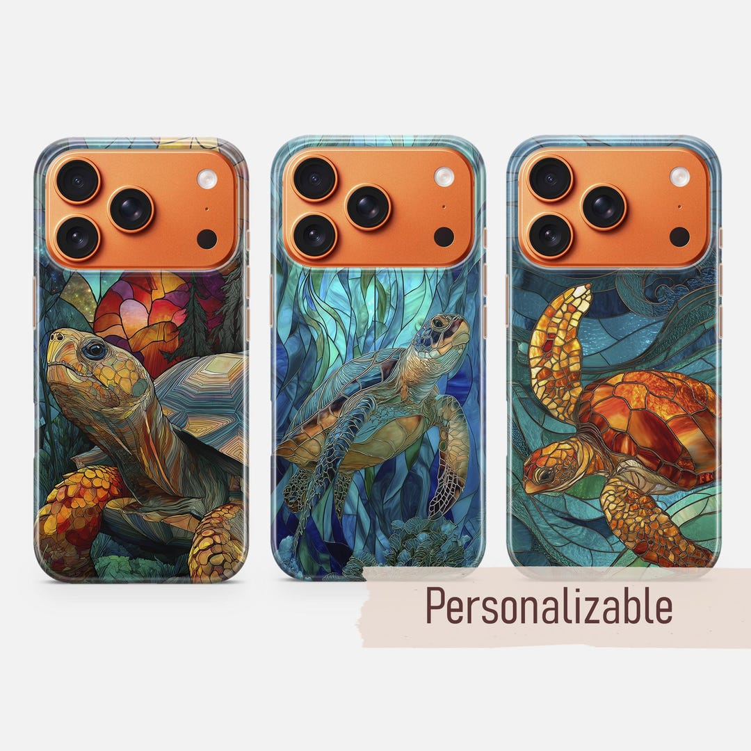 Sea Turtle Phone Case Stained Glass Print Cover Fit for iPhone 17 16 15 ...
