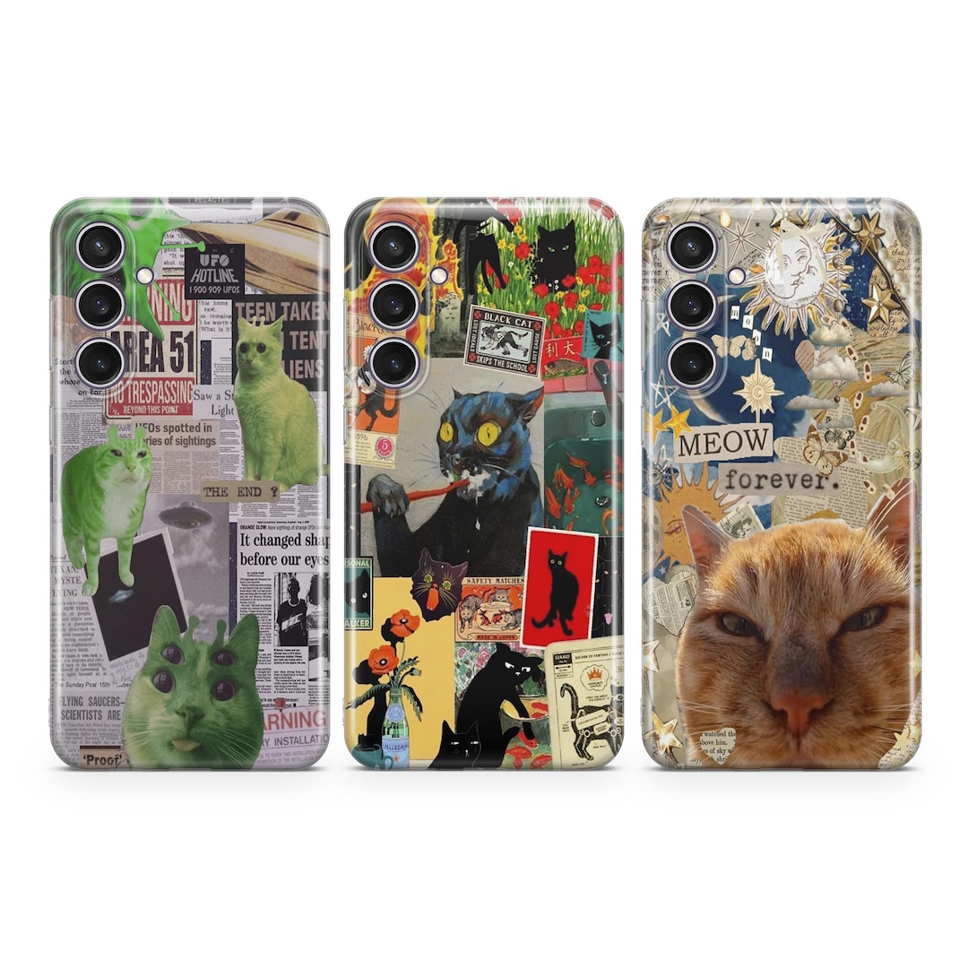 Cats Phone Case Meme Collage Funny Cover Fit for Samsung S25 S24 S23 ...