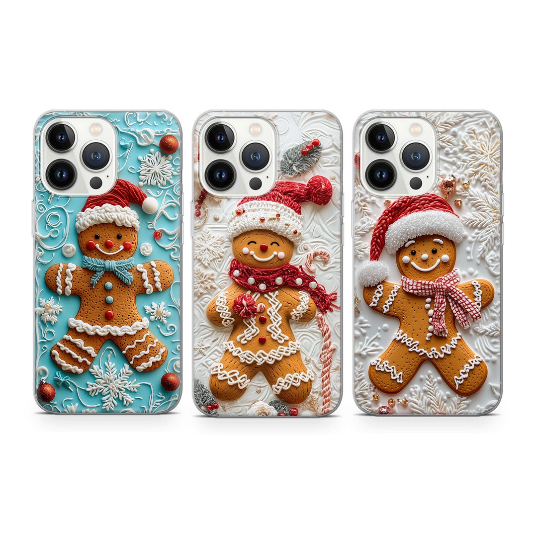 Gingerbread Man Phone Case 3D Effect Xmas Cover Fit for iPhone 17 16 15 ...