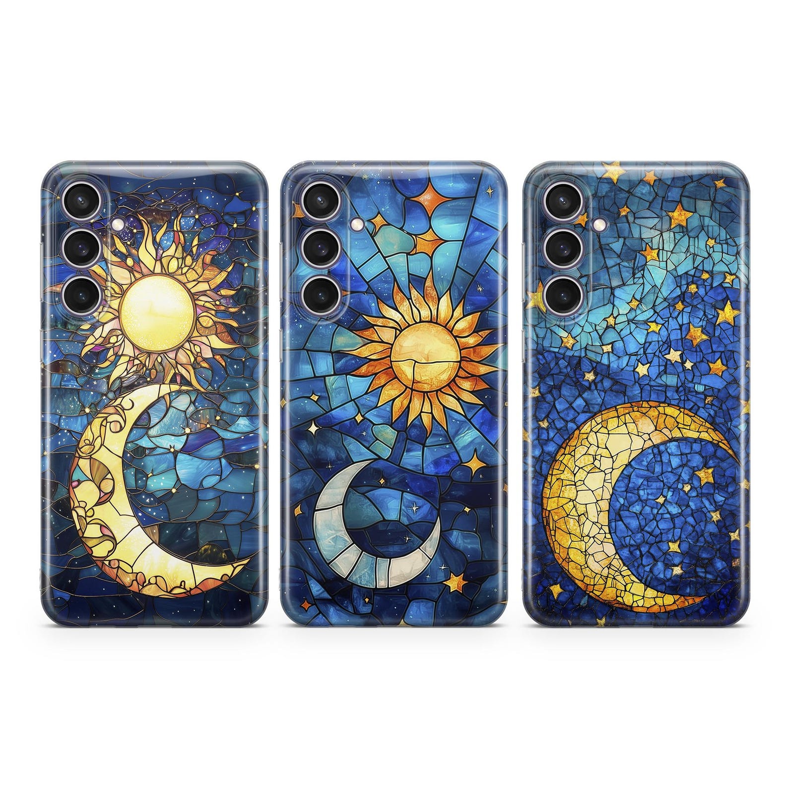 Moon Phone Case Stained Glass Print Cover Fit for Samsung S26 S25 S24 ...