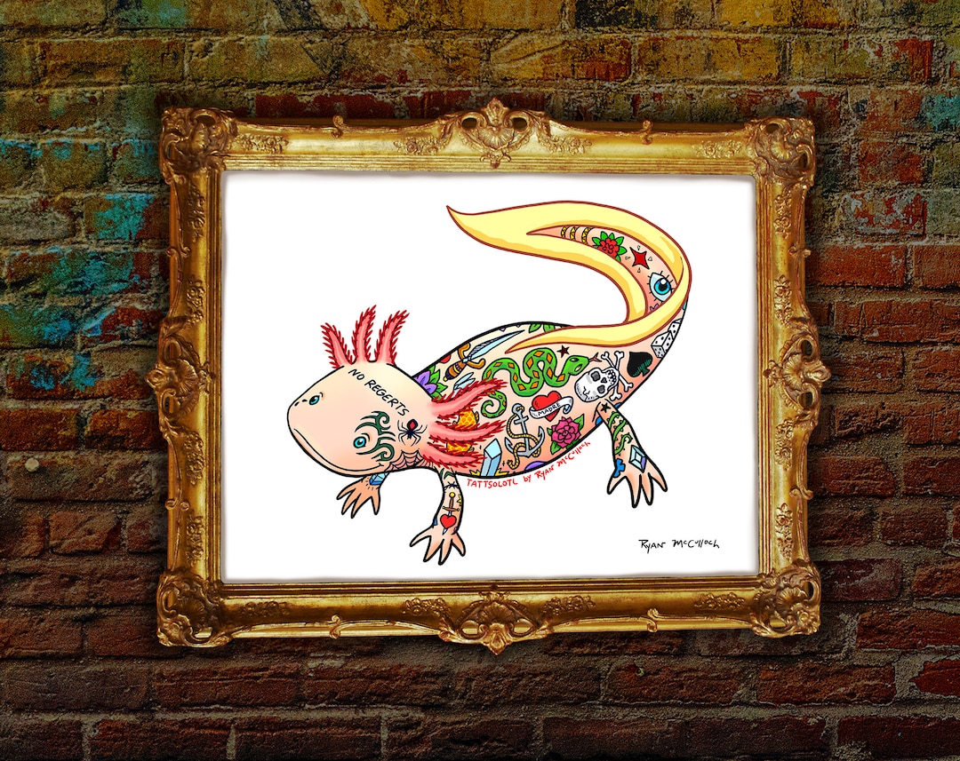 Signed Art Print: "tattsolotl" Axolotl With Tattoos Surreal Painting ...