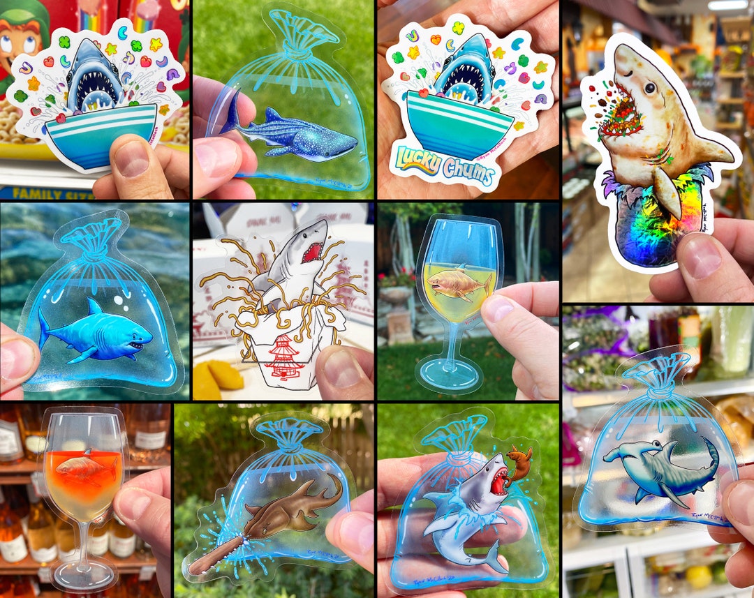 Shark Sticker Pack: 11 Stickers Transparent & Holo Waterproof Decals ...