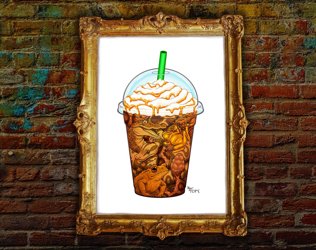 Signed Print: "cold Blooded Frappuccino", Surreal Painting, Reptile ...