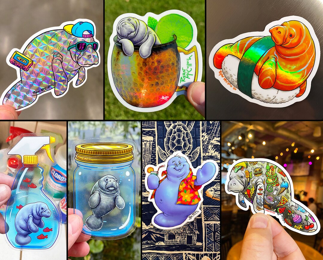 MANATEE LOVERS Sticker Pack: 7 Vinyl, Holographic, Prismatic ...