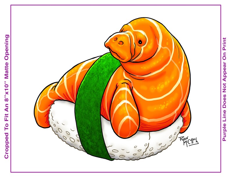 Signed Print: "sashimi Manatee" Sushi Manatee Painting, Food Animal ...