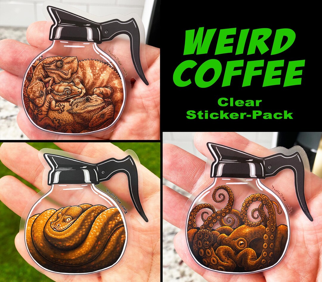 WEIRD COFFEE Sticker-pack! Transparent Stickers! Octopus, Snake and ...