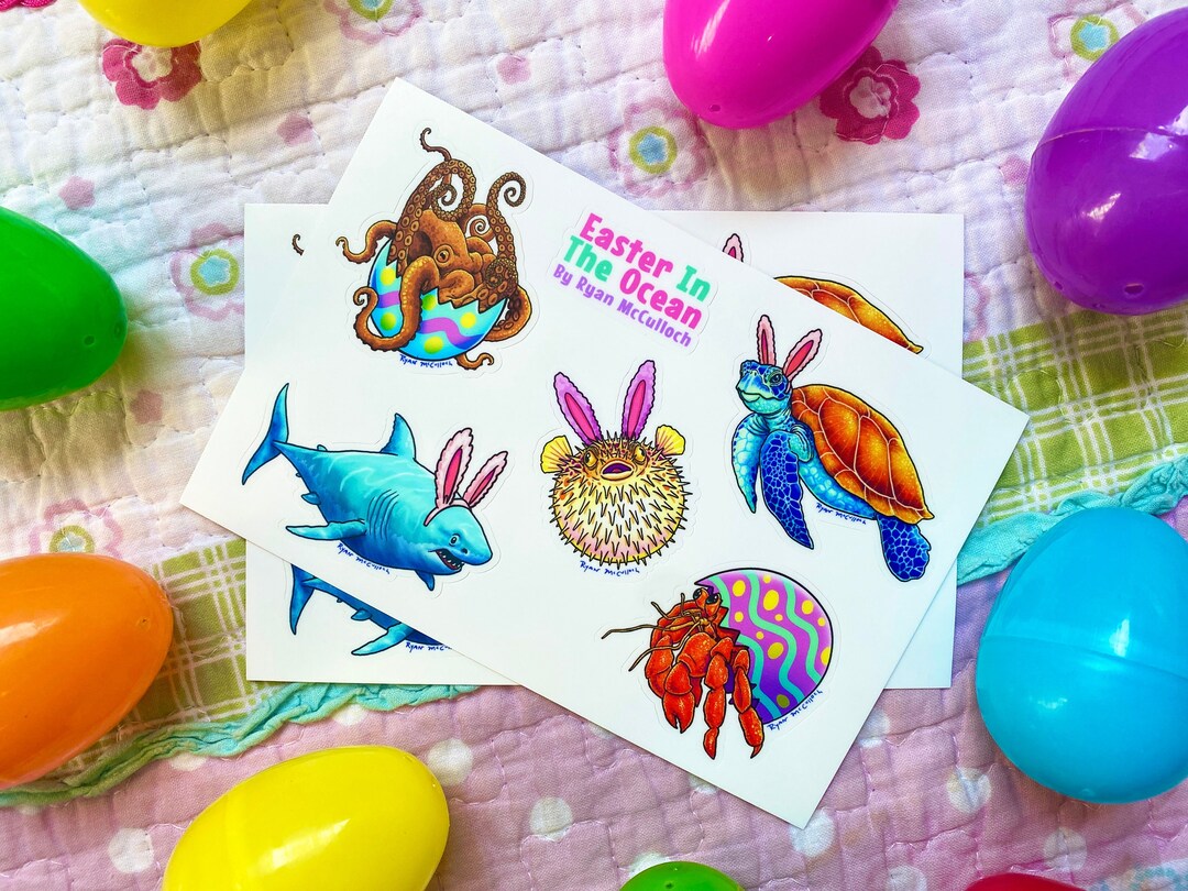 Easter Sticker Sheet: 'easter in the Ocean' 4"x6" Waterproof Sheet ...