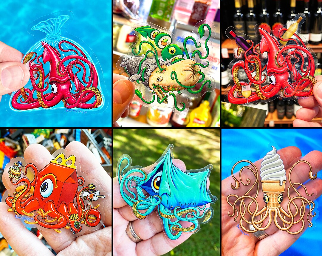 Squid Transparent Sticker Pack of 6, Premium Waterproof Decals for ...