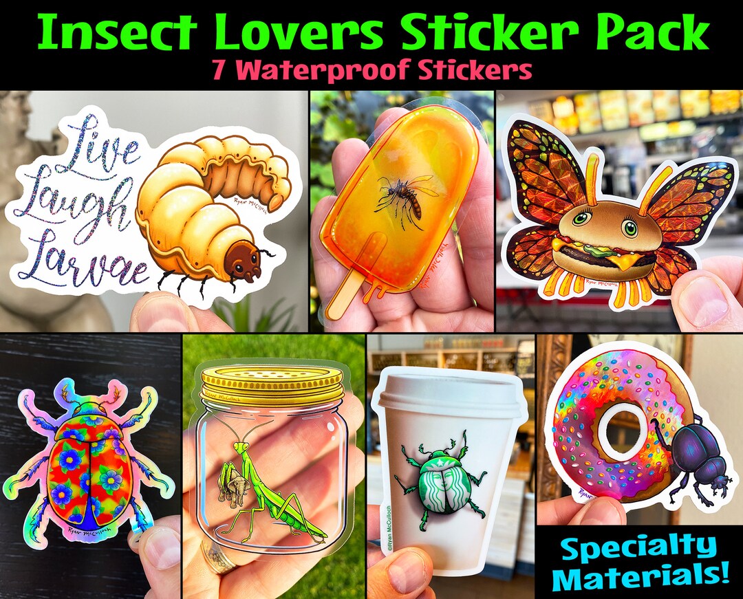 7 SPECIALTY INSECT STICKERS: Clear, Holographic, Glitter, Prismatic ...